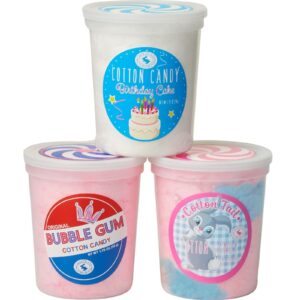 kid's favorites cotton candy gift set of 3 birthday cake, bubblegum, cottontail - unique ideas for holidays, birthdays, gag gifts, party favors