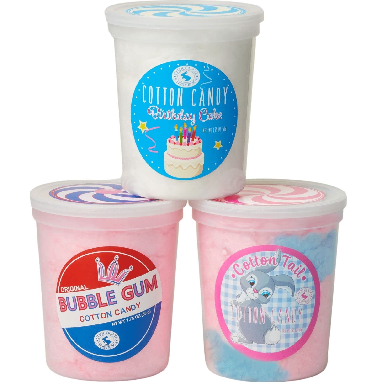 Kid's Favorites Cotton Candy Gift Set of 3 Birthday Cake, Bubblegum, Cottontail - Unique ideas for Holidays, Birthdays, Gag Gifts, Party Favors