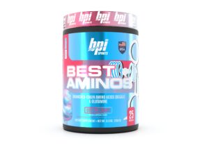 bpi sports best aminos - bcaa powder post workout & glutamine recovery drink with branched chain amino acids for hydration & recovery, for men & women - cotton candy - 25 servings