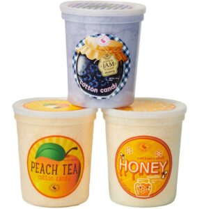 tea party cotton candy gift set of 3 honey vanilla, peach tea and blueberry jam - unique ideas for holidays, birthdays, gag gifts, party favors