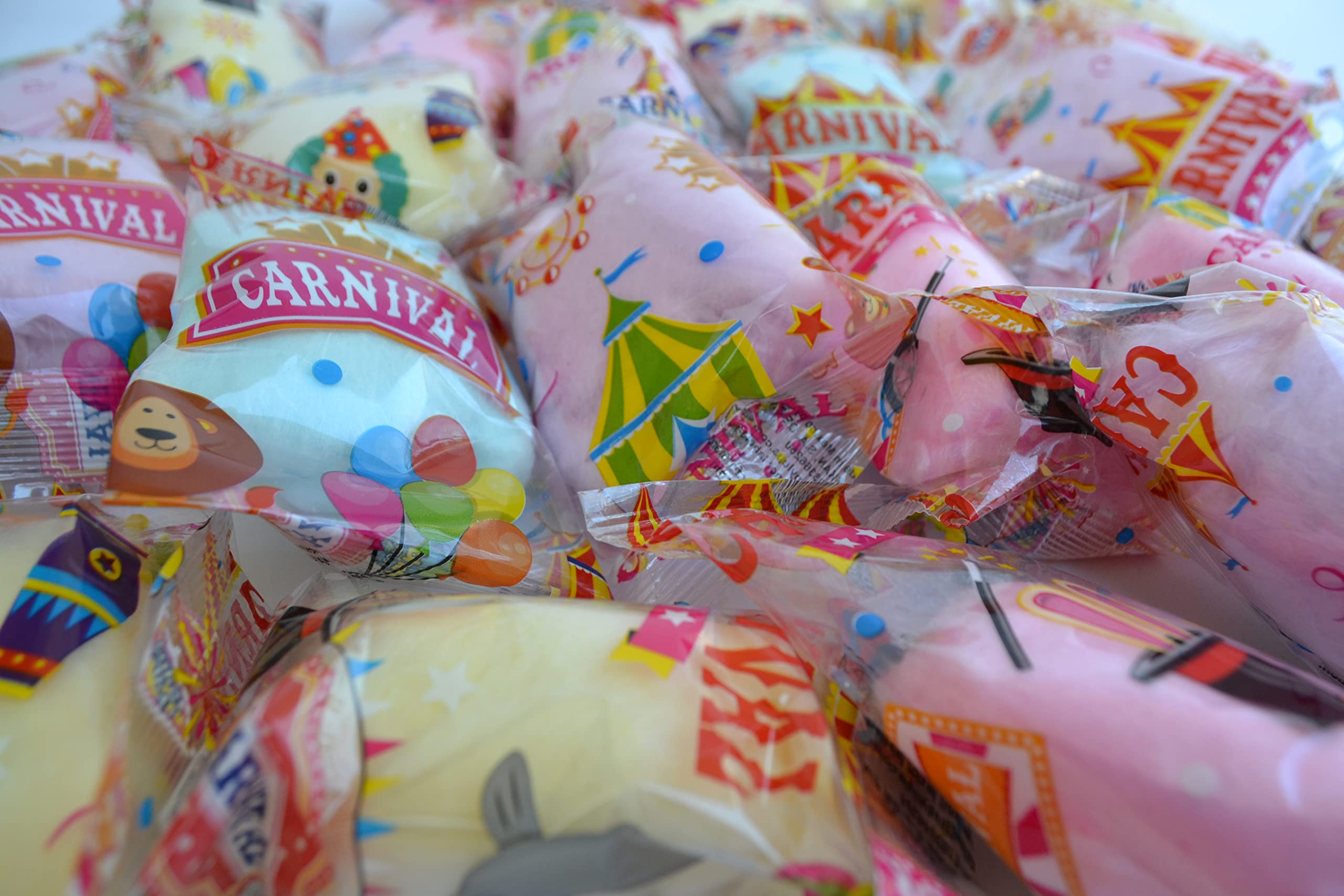 Lupy Lups! Cotton Candy Bags Carnival Desing - Assorted Flavors- Individual Package Big Bulk 0.53 oz each - Pastel Candy for Stocking, Treats, Party Favors, Buffet table Pinata (Carnival 120 Pack)