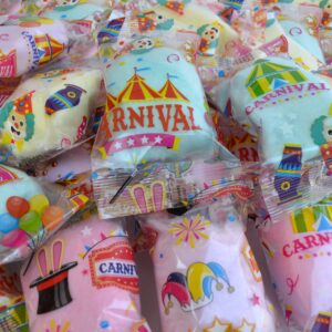 Lupy Lups! Cotton Candy Bags Carnival Desing - Assorted Flavors- Individual Package Big Bulk 0.53 oz each - Pastel Candy for Stocking, Treats, Party Favors, Buffet table Pinata (Carnival 120 Pack)