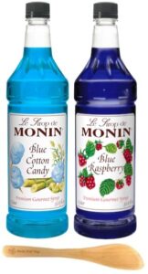 premium gourmet syrup, blue cotton candy and blue raspberry, 33.8 ounce (pack of 2) - with make your day stirrer