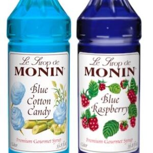 Premium Gourmet Syrup, Blue Cotton Candy and Blue Raspberry, 33.8 Ounce (Pack of 2) - with Make Your Day Stirrer