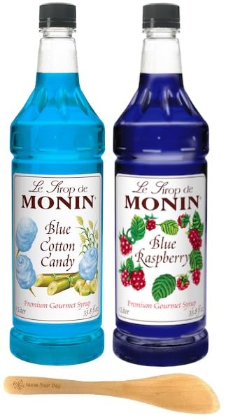 Premium Gourmet Syrup, Blue Cotton Candy and Blue Raspberry, 33.8 Ounce (Pack of 2) - with Make Your Day Stirrer