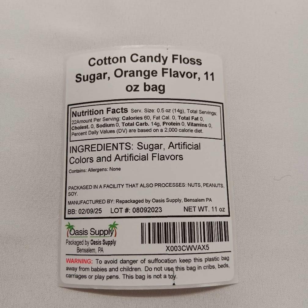 Cotton Candy Floss Sugar (Orange Flavor, 11 oz) –Cotton Candy Flavoring Super Floss Makes 44 Medium Cones- Candy Supplies