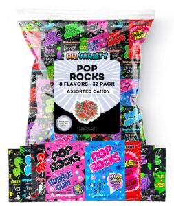 pop rocks candy variety mix - 32 pack of 8 flavors - retro crackling rock candy - bulk pack includes tropical punch, bubble gum, cherry, and much more