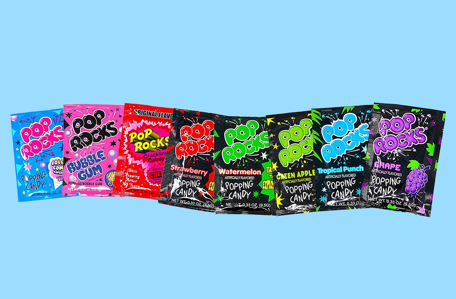 Pop Rocks Candy Variety Mix - 32 Pack of 8 Flavors - Retro Crackling Rock Candy - Bulk Pack Includes Tropical Punch, Bubble Gum, Cherry, and Much More