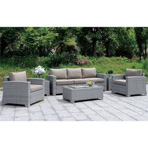 Home Square Condor Rattan Glass Top Patio End Table in Gray - Set of 2