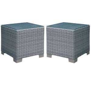 home square condor rattan glass top patio end table in gray - set of 2