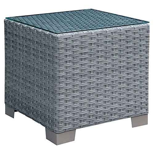 Home Square Condor Rattan Glass Top Patio End Table in Gray - Set of 2