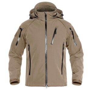 tacvasen men's waterprooft ski snow jacket hiking military hunting outdoor jacket khaki, m