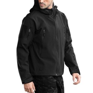 free soldier men's outdoor waterproof soft shell hooded military tactical jacket (black medium/us)