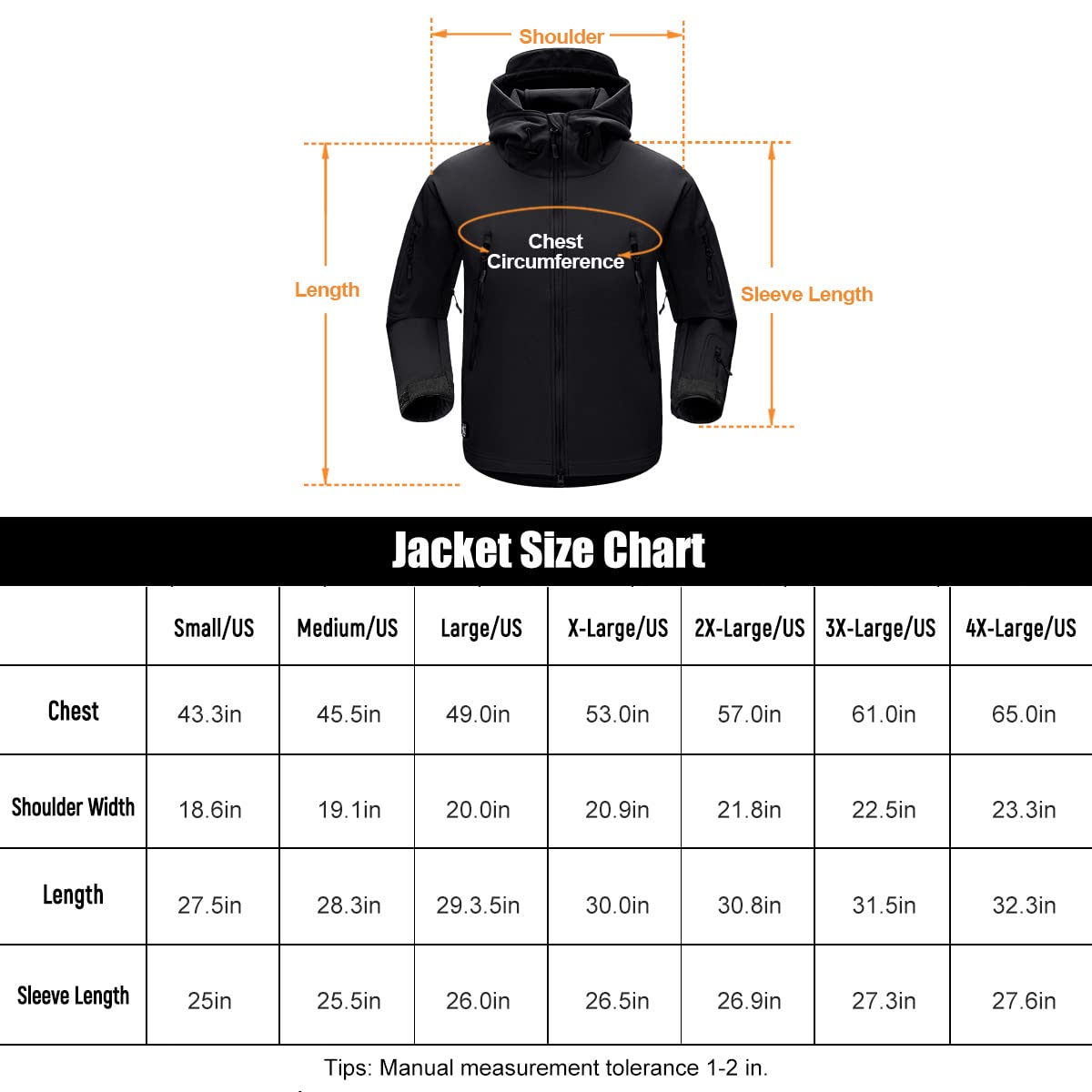 FREE SOLDIER Men's Outdoor Waterproof Soft Shell Hooded Military Tactical Jacket (Black Medium/US)