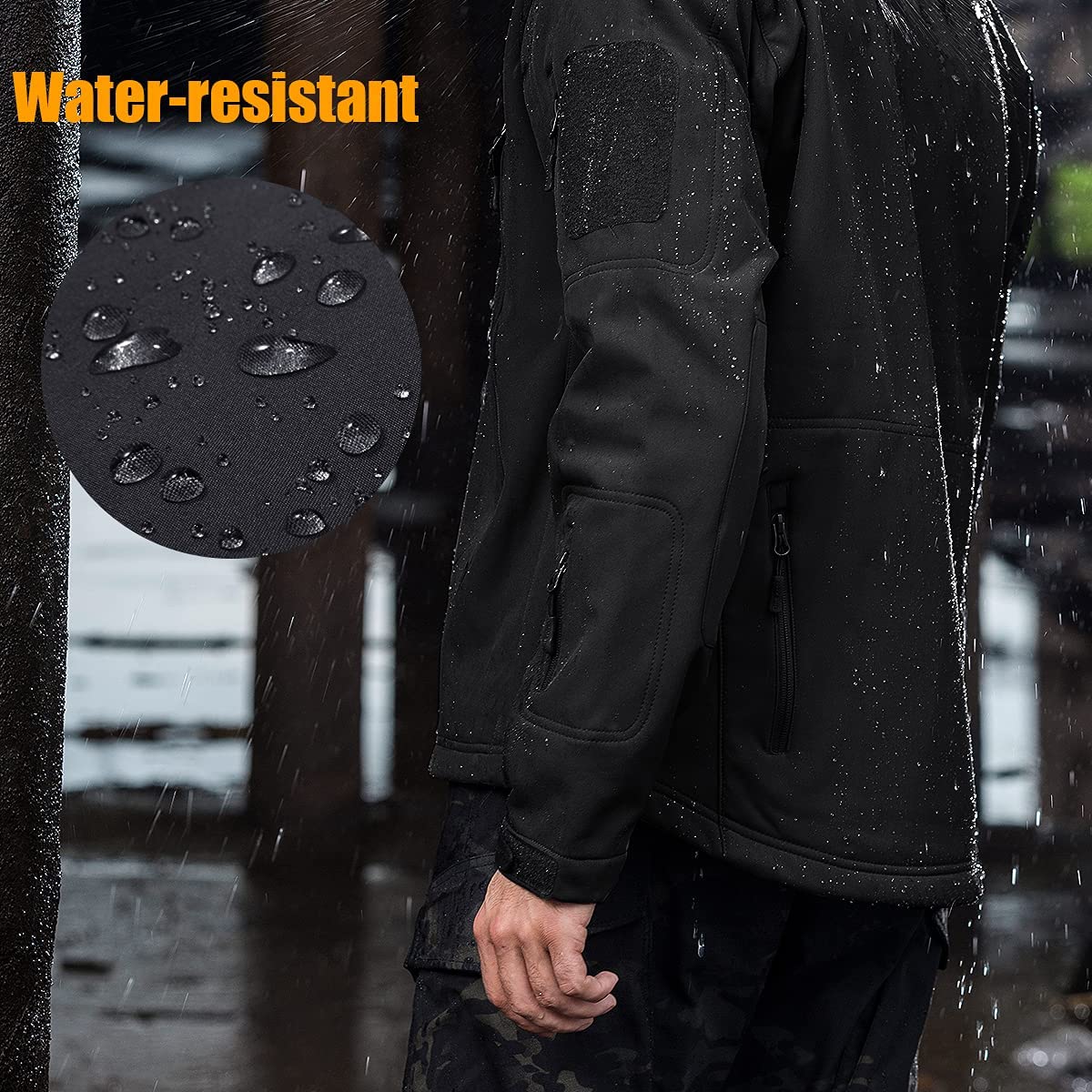 FREE SOLDIER Men's Outdoor Waterproof Soft Shell Hooded Military Tactical Jacket (Black Medium/US)