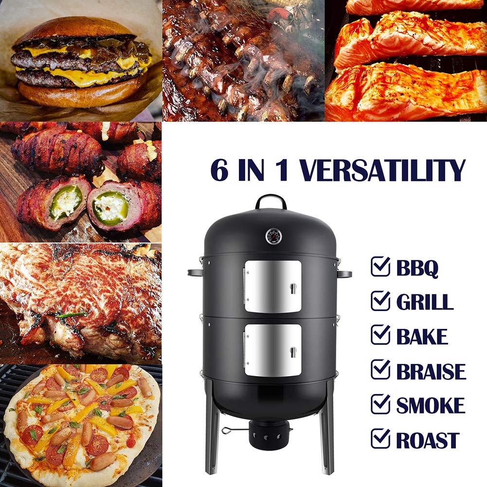 Realcook Charcoal BBQ Smoker Grill - 20 Inch Vertical Smoker for Outdoor Cooking Grilling