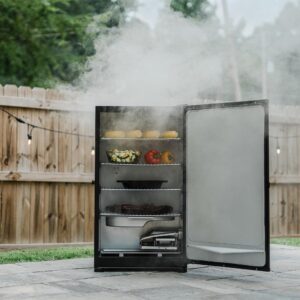 Masterbuilt® 40-inch Digital Electric Vertical BBQ Smoker with Side Wood Chip Loader, Chrome Smoking Racks and 970 Cooking Square Inches in Black, Model MB20072918