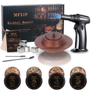 cocktail smoker kit with torch, whiskey smoker kit, old fashioned drink smoker kit – 4 flavors wood chips, whiskey smoker infuser kit - bourbon gifts for men, dad (no butane)