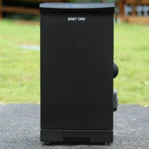 east oak 30-inch electric smoker, outdoor smoker with convenient side wood chip loader, 725 sq inches of cooking, digital control and 4 removable racks for outdoor kitchen, bbq, backyard, black