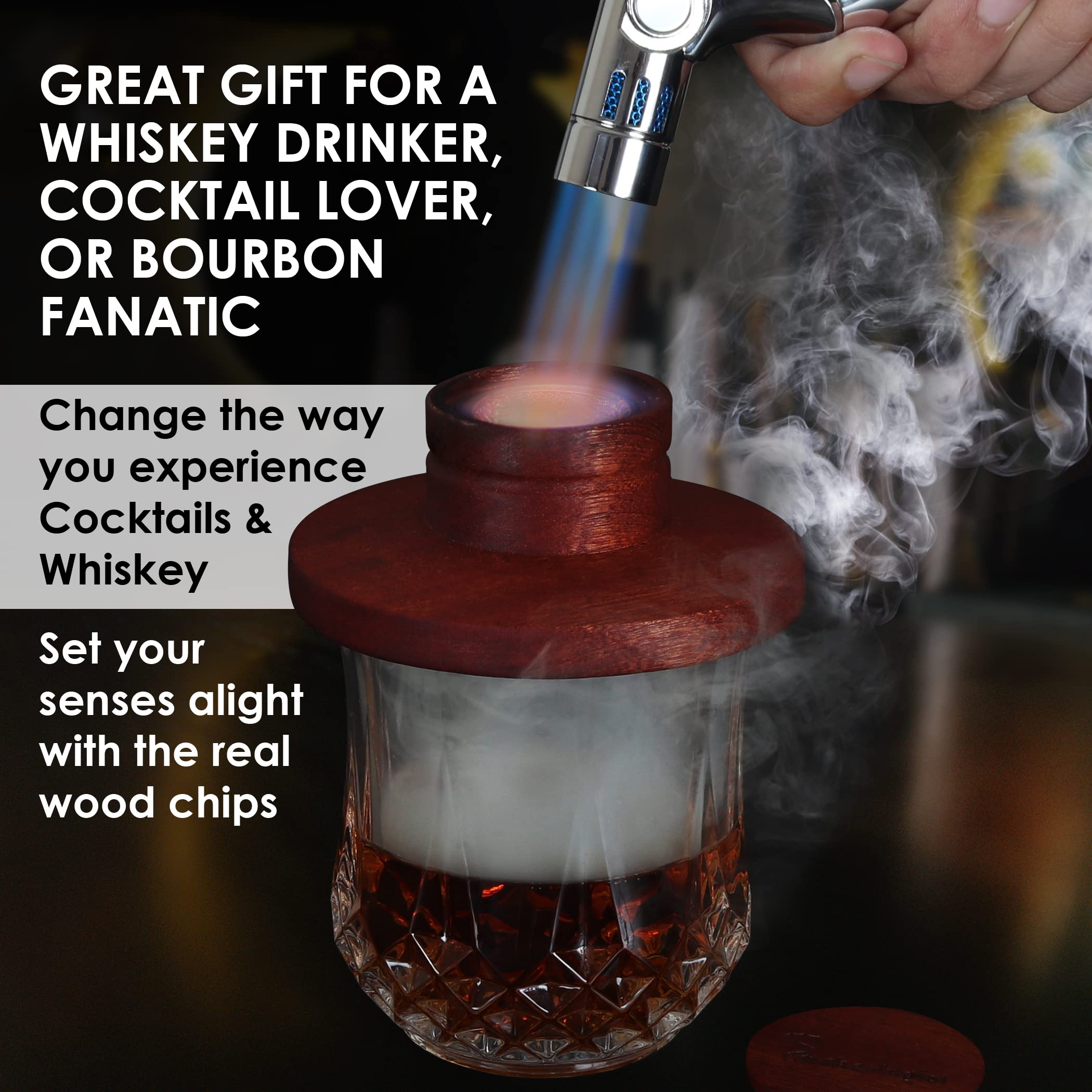 SMOKEOLOGIST Whiskey, Cocktail, and Old Fashioned Smoker Kit with Torch – Includes 8 Unique Natural Wood Flavors, Luxury Wooden Box Gift Packaging, Premium Butane Torch (Butane Fuel not Included)