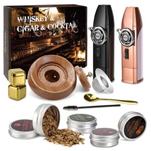 cocktail smoker kit with 2 torch, old fashioned cocktail kit with 4 flavors wood chips, bourbon drink smoker infuser kit, whiskey smoker kit for your friends, husband, dad as gift（no butane）