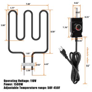 Hisencn Grill Heating Element Replacement Parts for Masterbuilt 30-inch Electric Smokers 20070210/MB20070210, with Adjustable Thermostat Cord Controller for Most Smokers and Grills 1500 Watt 110 Volt