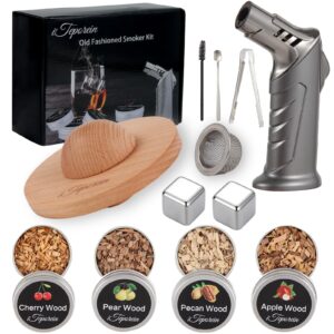 cocktail smoker kit with torch, old fashioned whiskey smoker kit, bourbon drink smoker infuser with wood chips, valentines day fathers day birthday gifts for men dad husband boyfriend(without butane)