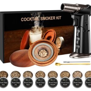 Cocktail Smoker Kit with Torch, [8 Flavors Wood Chips] Domxty Old Fashioned Cocktail Kit/Bourbon/Whiskey Smoker Infuser Kit for Coffee and Flavor Drink, Gifts for Men, Father & Husband (No Butane)