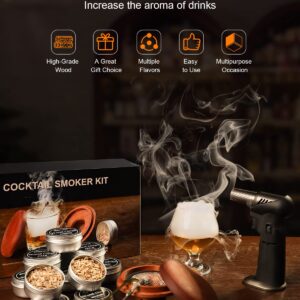 Cocktail Smoker Kit with Torch, [8 Flavors Wood Chips] Domxty Old Fashioned Cocktail Kit/Bourbon/Whiskey Smoker Infuser Kit for Coffee and Flavor Drink, Gifts for Men, Father & Husband (No Butane)