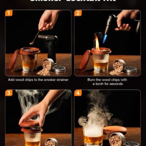 Cocktail Smoker Kit with Torch, [8 Flavors Wood Chips] Domxty Old Fashioned Cocktail Kit/Bourbon/Whiskey Smoker Infuser Kit for Coffee and Flavor Drink, Gifts for Men, Father & Husband (No Butane)