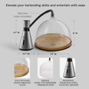 The Mixologer Cocktail Smoker Kit | Whiskey & Drink Smoker Infuser | Stainless Steel Smoker, Dome, Wood Plate & 3 Wood Chips | Ideal to Prepare Elegant Smoky Cocktails at Home |