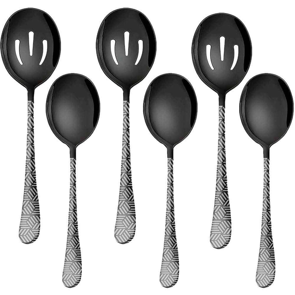 Serving Spoons Stainless Steel Slotted Spoons 9.8 inches Utility Advanced Performance Skimmer Perforated Slotted Spoons Buffet (6-Pieces)