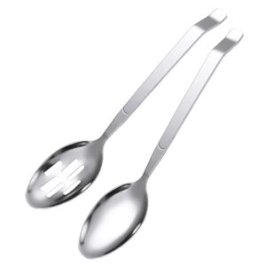 AXIAOLU 4 Pieces X-Large 11-Inch Stainless Steel Serving Spoon Set with Slotted Spoon, Pointed Serving Spoon, Round head Serving Spoon and Deepened Serving Spoon for Buffet Banquet Flatware