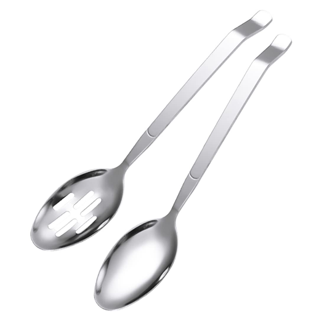 AXIAOLU 4 Pieces X-Large 11-Inch Stainless Steel Serving Spoon Set with Slotted Spoon, Pointed Serving Spoon, Round head Serving Spoon and Deepened Serving Spoon for Buffet Banquet Flatware