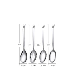 AXIAOLU 4 Pieces X-Large 11-Inch Stainless Steel Serving Spoon Set with Slotted Spoon, Pointed Serving Spoon, Round head Serving Spoon and Deepened Serving Spoon for Buffet Banquet Flatware