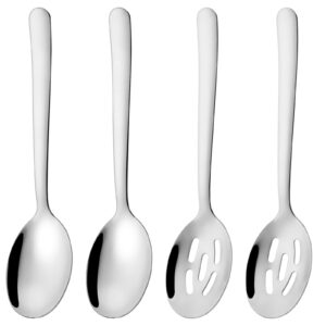 serving spoons x2, slotted spoons x2, 8.7 inches utility advanced performance skimmer perforated, 304（18/8） stainless steel serving spoons set for buffet can banquet cooking kitchen basics