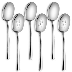 soleader x-large serving spoons set,12 inch slotted spoon and serving spoon,spoons silverware,cooking spoon,pasta spoon,mixing spoon,buffet serving utensils,foodgrade 18/8 stainless steel,pack of 6