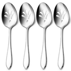 stainless steel slotted serving spoons, e-far 4-piece metal tablespoons hostess serving utensils set for catering buffet party kitchen restaurant, dishwasher safe