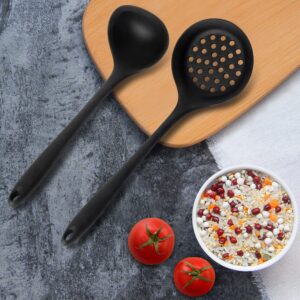 Silicone Soup Ladle Spoon Set of 2,Silicone Nonstick Large Skimmer Slotted Spoons,Kitchen Ladle Strainer Spoons Heat Resistant Cooking Utensil for Cooking Stirring Serving Draining Frying