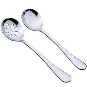 goeielewe 2-pack soup slotted serving spoon 7.7-inch stainless steel colander spoon for buffet, dinner, restaurants, kichen (soup&slotted spoon)