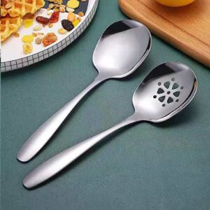 Serving Spoons,ToppingBest Slotted Spoon 304 Stainless Steel Soup Spoons for Buffet Party Restaurant Banquet Metal Comically Large Spoon,Serving Utensils Dishwasher Safe (Silver)