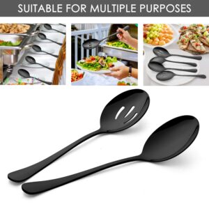 LIANYU 8 Pack Large Black Serving Spoons, Black Slotted Serving Spoons, 9.8 Inch Stainless Steel Serving Utensils Spoon Set for Banquet Catering Buffet Dinner Restaurant Party