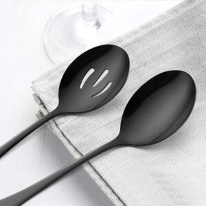 LIANYU 8 Pack Large Black Serving Spoons, Black Slotted Serving Spoons, 9.8 Inch Stainless Steel Serving Utensils Spoon Set for Banquet Catering Buffet Dinner Restaurant Party