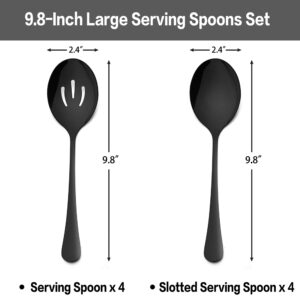 LIANYU 8 Pack Large Black Serving Spoons, Black Slotted Serving Spoons, 9.8 Inch Stainless Steel Serving Utensils Spoon Set for Banquet Catering Buffet Dinner Restaurant Party