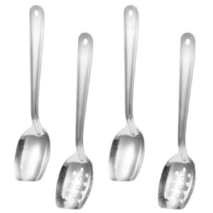 4 pieces 10 inch flat serving spoon slotted spoon 304 stainless steel roux spoon for cooking kitchen buffet utensils, 2 styles