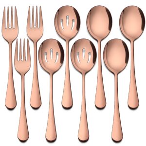 homikit stainless steel 3 copper serving spoons, 3 slotted serving spoons, 3 serving forks, metal serving utensils hostess set for catering dinner party buffet banquet restaurant, dishwasher safe