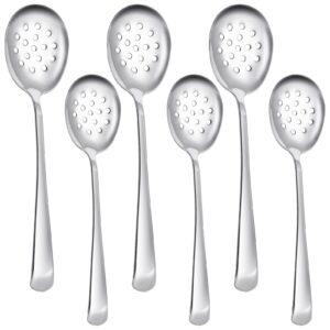 aemygo 2 sizes serving spoons set, 9.8in 8.5in stainless steel slotted serving spoon metal buffet spoon large cooking skimmer utensils cutlery for party home kitchen (6 pieces)