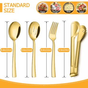 LIANYU Gold Serving Utensils Set of 8, Stainless Steel Serving Spoons, Slotted Spoons, Serving Forks, Metal Tongs for Kitchen Buffet Party Banquet Entertaining, Mirror Finished, Dishwasher Safe