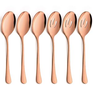 lianyu 6-piece copper serving spoons, copper slotted serving spoons, stainless steel rose gold serving utensils for party buffet restaurant banquet dinner catering, 8 3/4 inch, dishwasher safe