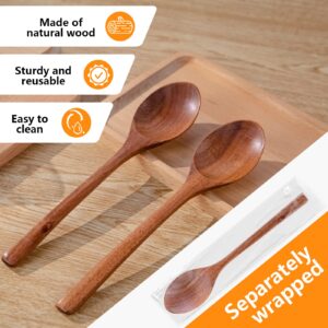 HAKSEN 8 Inch Wooden Spoon Set, 6PCS Oval Wooden Mixing Spoons Long Handle Spoons Nonstick Japanese Style Kitchen Utensils for Home Kitchen Cooking Stirring Sauce Coffee Soup Iced Tea Coconut Bowl Pot